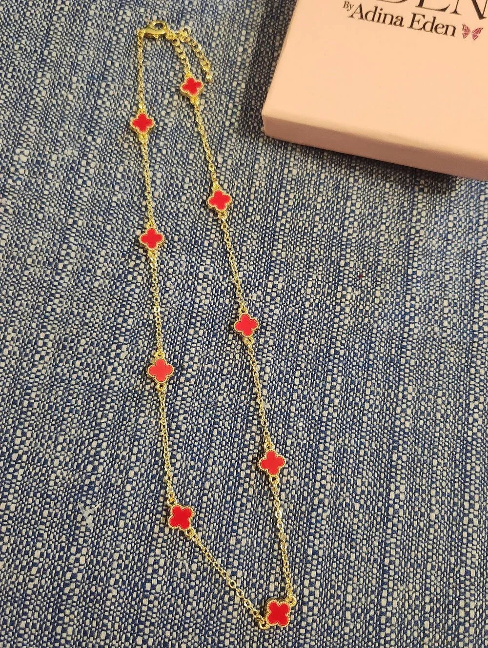 Adina Eden | Jewelry | Adina Eden Gold Necklace With Red Clover Accents ...